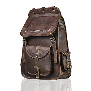 THE CHARMIKA Full Grain 21 Inch Leather Laptop Rucksack Knapsack / Large Backpack Casual Bookbag Daypack Camping Travel (Dark Choco Vintage)