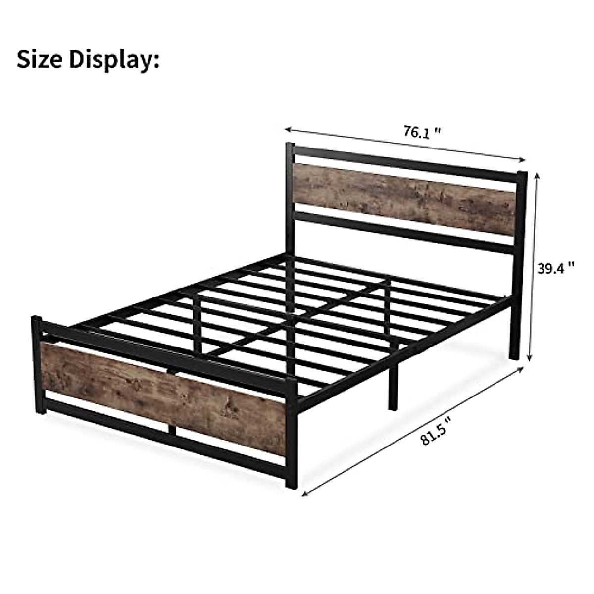 LOTCAIN King Size Bed Frame with Wooden Headboard, Heavy Duty Platform Metal Bed Frame, No Box Spring Needed, Strong Metal Slats Support, Noise-Free, Twin XL/Queen/King (King)