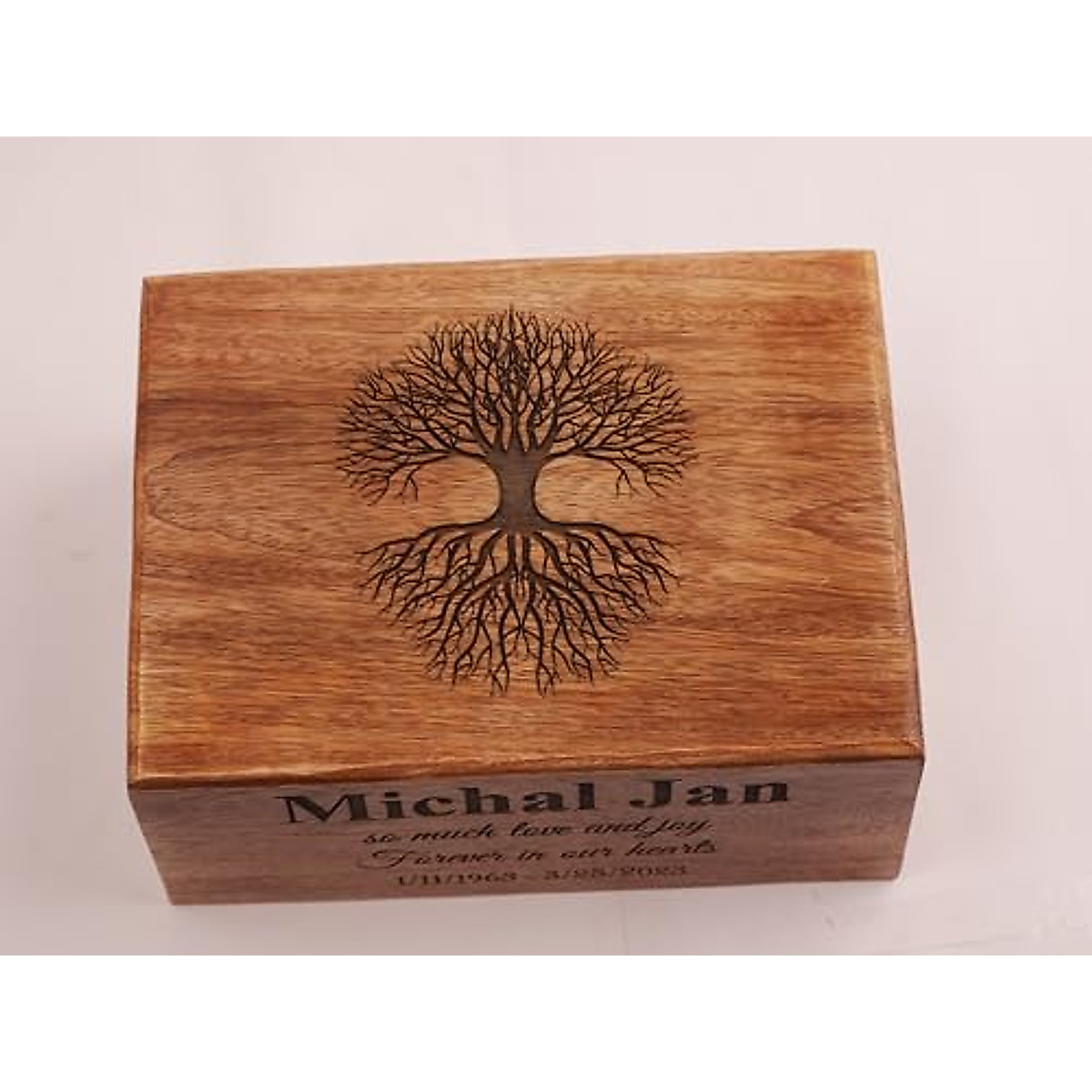 Personalized Wooden Urns for Human or Pet Ashes, Wooden Engraved Cremation Urn, Wood Funeral Urn - Keepsake Box, Memorial Urn or Casket - Tree of Life (Personalized, Large - 9" x 7" x 4" - 180 LBS)