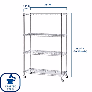 Seville Classics Solid Steel Wire Shelving Storage Unit Adjustable Shelves Organizer Rack, for Home, Kitchen, Office, Garage, Bedroom, Closet, Steel, 4-Tier, 36" W x 14" D