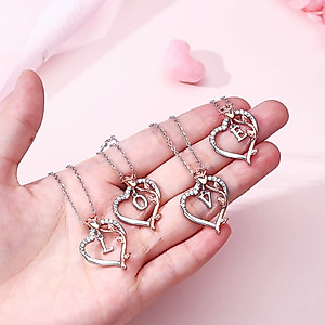 M MOOHAM Rose Heart Initial Necklaces for Women, Cute Love Letter Pendant K Initial Necklace Jewelry Rose Heart Necklaces for Women Initial Necklaces for Women Gifts for Her