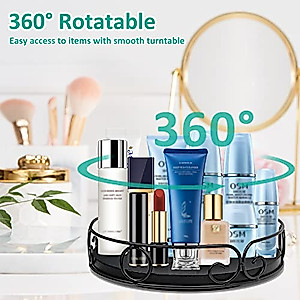 Lazy Susan Organizer Turntable 9inch, TGGDGG Lazy Susan Turntable for Cabinet Kitchen Pantry Fridge Bathroom Storage and Organization, Spice Rack -Wood, Black, 9''