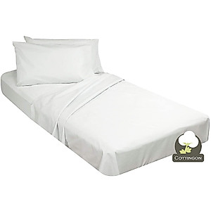 Cot Sheet and Pillow Case 4 Piece Set - 1 cot Fitted Sheet 33" x 75", 1 cot Flat Sheet 64"x 94", 2 Pillow Cases 20"x 30" Perfect for Folding Guest Bed Frame,Rollaway Beds (White Solid)