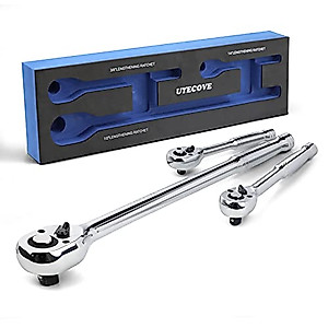 UYECOVE Long Ratchet Wrench Set, 1/4", 3/8", 1/2" Drive Long Handle Ratchet 3pcs Set, 72-Tooth Reversible Quick-Release, CR Steel and CR-MO Head, with EVA Storage Tray