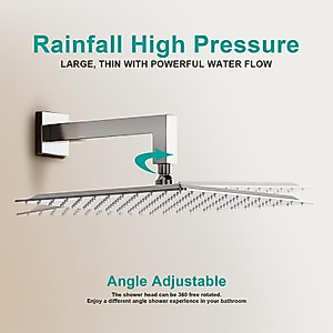 AULEEND Square Shower head, High Flow Stainless Steel Square Rainfall Shower Head, High Pressure Design Even at Low Water Flow (A01 Brushed Nickel, 12 Inch)