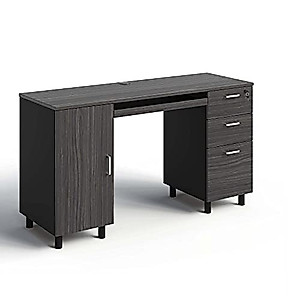 Modern Design By Crafts & comfort Venice Computer Desk - Office Desk with 3 Drawers & CPU Storage Cabinet - Laptop Workstation with Keyboard Tray & Cable Hole - Home & Office Supplies -Slate/Black