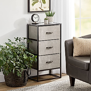 mDesign Modern 3-Drawer Dresser Storage Tower - Sturdy Steel Frame, Wood Top, Wood Handles/Fabric Bins - Organizer Unit for Bedroom, Hall, Entryway, Closets - Margot Collection - Black/Graphite Gray