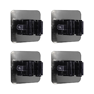YIWULA 4PCS Mop Broom Holder No Drill Stainless Steel, Mop Broom Organizer Wall Mounted Heavy Duty with Hooks Hanger, Storage Rack Self Adhesive for Bathroom, Kitchen, Office (Black)