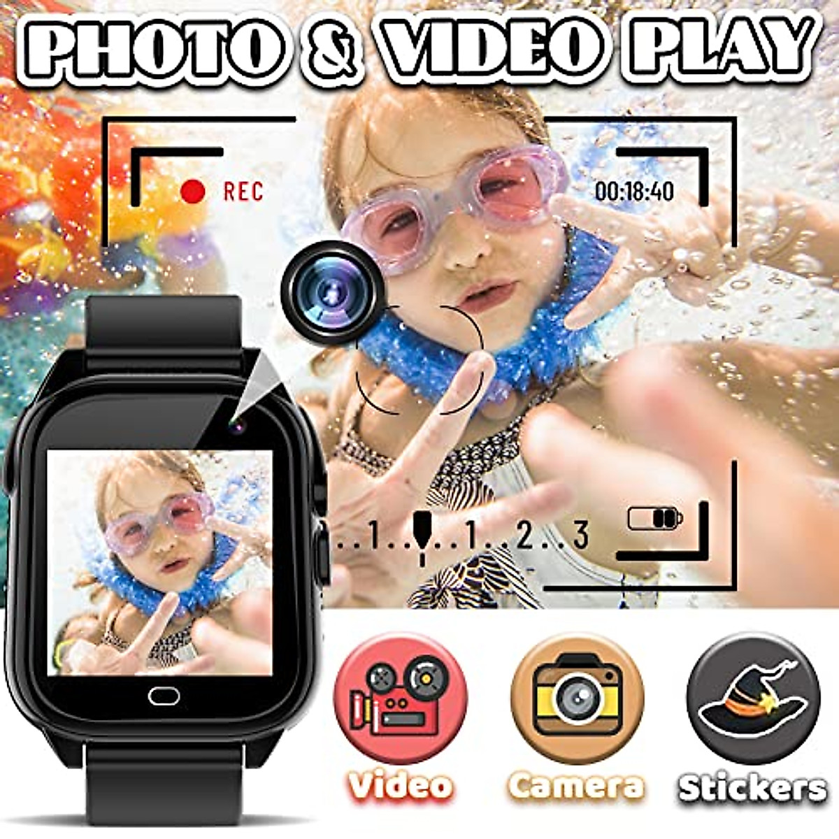 Waterproof Smart Watch for Kids 3-12 Years Boys Girls Learning Toys with 26 Puzzle Games Pedometer Camera Video Recording Music Player Alarm Timer HD Touchscreen Toddler Watch Birthday Gift