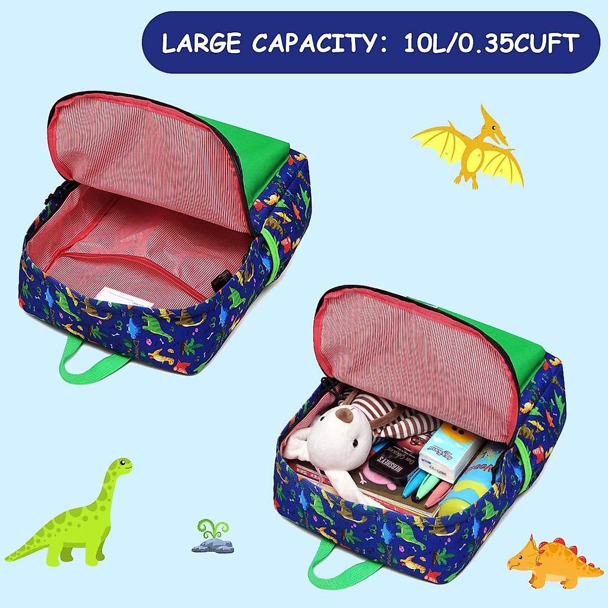 Kasqo Kids Backpack, Lightweight Water Resistant Preschool Rucksack for Little Boys and Girls with Water Bottle Pockets (Green)