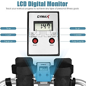 GYMAX Hydraulic Rowing Machine, Full Motion Rower with Adjustable Resistance & LCD Monitor for Cardio Exercise, Home/Office/Apartment (Silver)