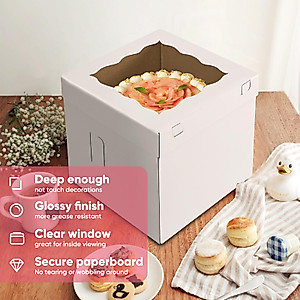Zeonly 5 Pcs 10x10x8 inch Corrugated Cake Boxes with Cake Boards,10 inch Tall Cake Box with Stickers and Ribbon for Christmas Wedding Birthday Party