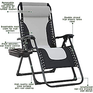 Zero Gravity Chair Patio Chair Lounge Chair Chaise Oversized, 420 lbs Weight Capacity Outdoor Folding Adjustable Recliner Chair with Cup Holder Tray and Pillows for Pool, Beach, Lawn, Deck, Yard