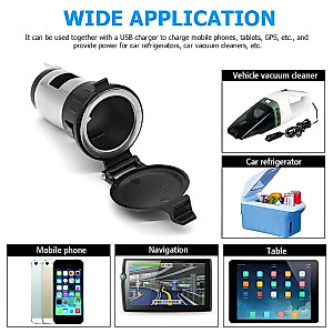 BESULEN 12V-24V Cigarette Lighter Socket, Female Cigarette Lighter Adapter with Extension Cable, Dustproof Plug Power Outlet Socket Replacement for Car Truck Motorcycle Boat Marine ATV RV and More