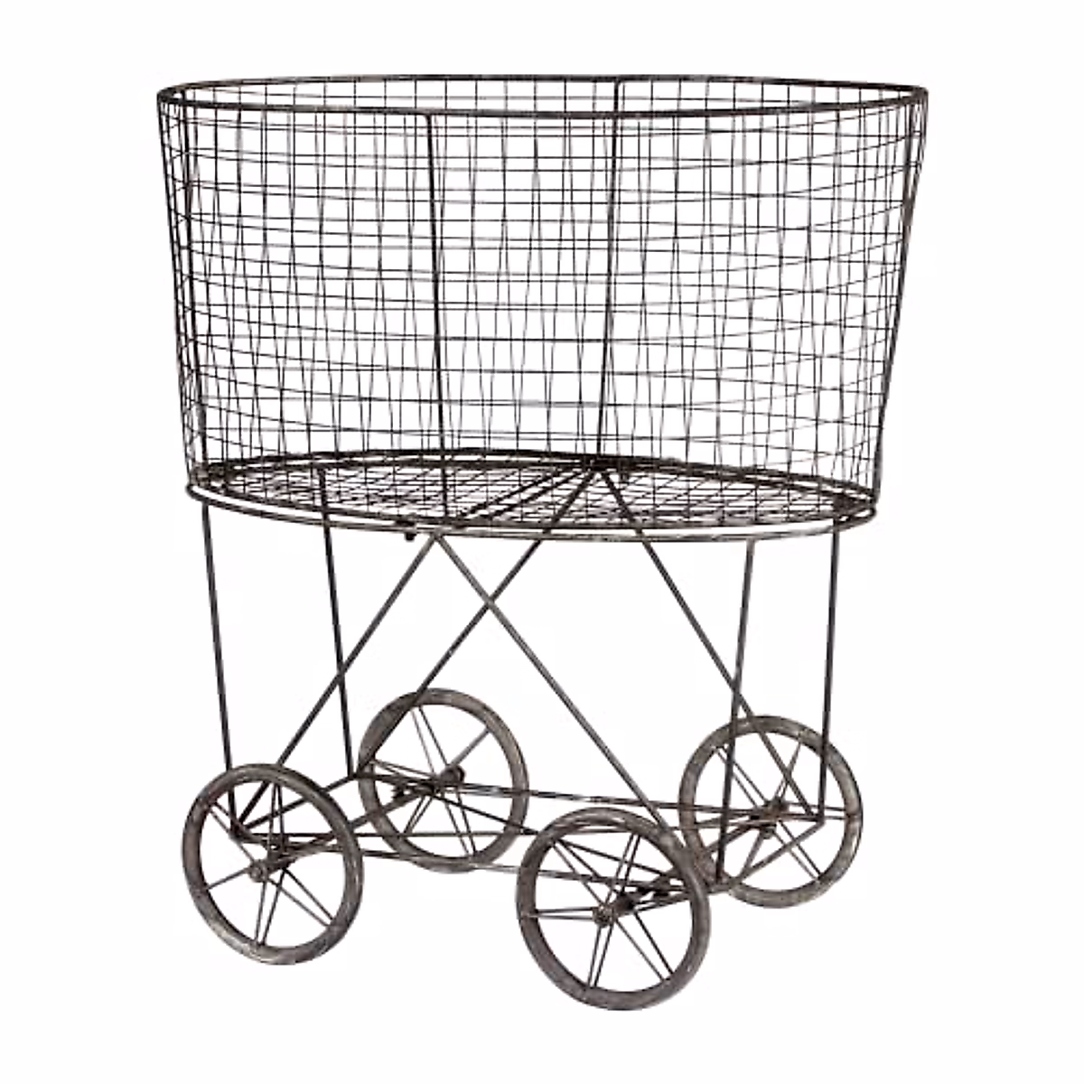 Creative Co-op Vintage Metal Laundry Basket with Wheels 25" x 15" x 26 3/4" (W x D x H)