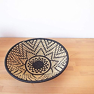 16" X-Large African Basket- Kitale/Rwanda Basket/Woven Bowl/Sisal & Sweetgrass Basket/Black, Tan