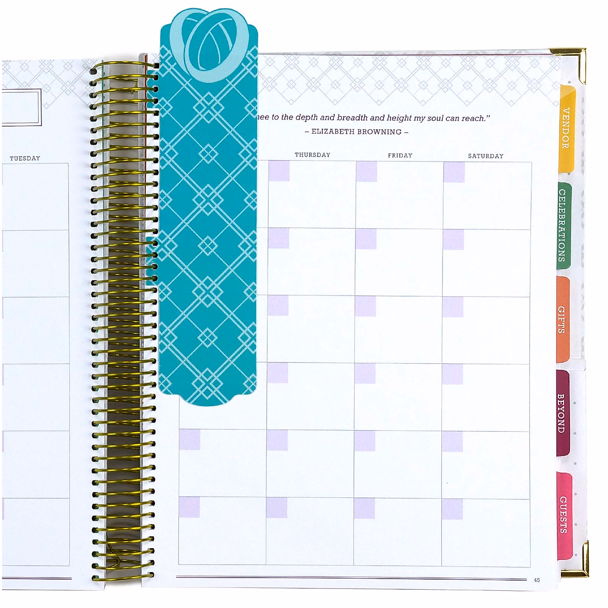 Global Printed Products Wedding Planner 9x11 Hardcover Organizer, Bookmark, Planning Stickers, Business Card Holder, and Pocket Folders