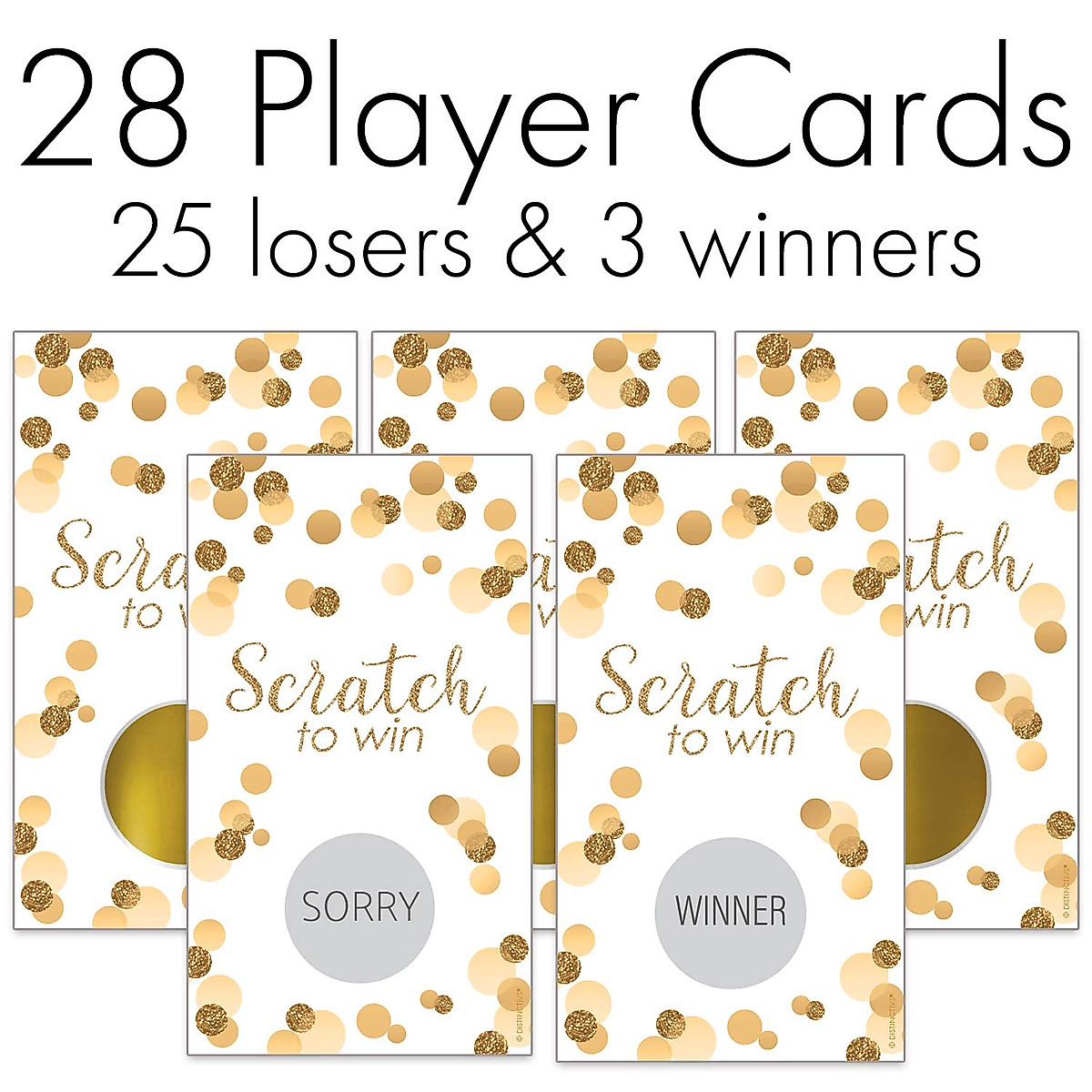 DISTINCTIVS White and Gold Scratch Off Party Game - Anniversary, Bridal Shower, Birthday - 28 Cards