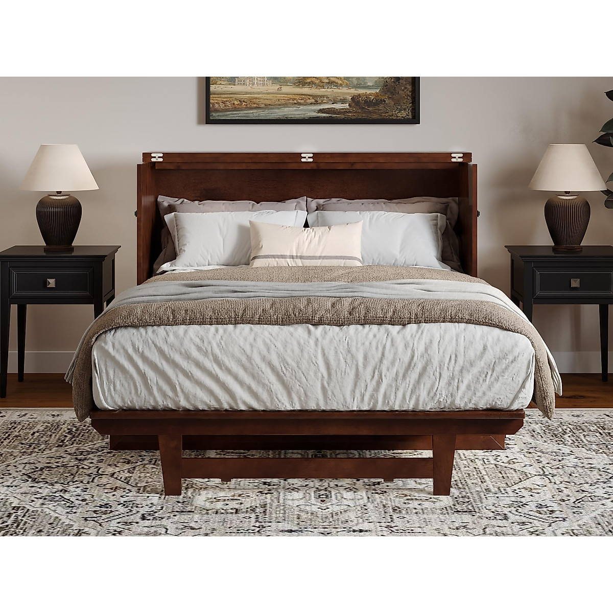 AFI, Sienna Full Murphy Bed Chest with Built-in Charger, Walnut