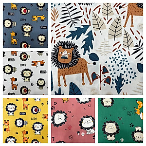 Lion Fat Quarters Fabric Bundles for Sewing Baby Boy Animal Fabric Cute Patterns Quilting Fabric for Kids 18" x 22" (6Pcs) SZRUIZFZ