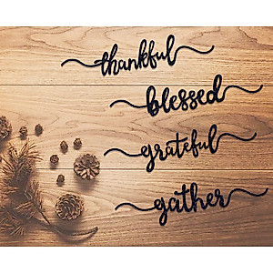 Aukolass 8 Pcs Thanksgiving Plate Cards, Thanksgiving Table Decorations Grateful Thankful Blessed Gather Place Card Plate Decors for Home Party (Black)