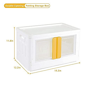 Lucky Monet Double Doors Clear Plastic Storage Bin with Lid Wheels 32 Liters Collapsible Storage Box Stackable Container Organizer Cat Dog House for Home Office Closet Car Trunk (Yellow)