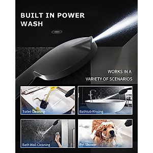 Black Shower Head, L'amourqua High Pressure 6-Model Handheld Shower Head, Built-in Power Wash to Clean Bathtub and Pets, with 59" Stainless Steel Hose and Handheld Showerhead Holder