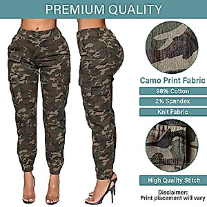 Double Denim Women's High Waist Jogger Pants - Casual Cargo Elastic Waistband Sweatpants Tapered Fatigue with 6 Pockets SCP-2049 Camo XL