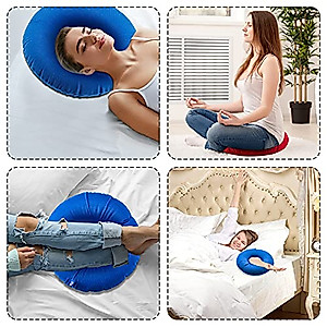 Zonon 2 Pieces Inflatable Donut Cushion Inflatable Ring Cushion Seat 15 Inch Round Inflatable Cushion Portable Donut Cushion Pillow for Home Office Chair Wheelchair Car, 2 Colors (Blue, Red)