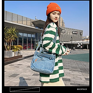 GESALOP Women's Denim Crossbody Bag, Small Shoulder Bag, Denim Purse, Handbag (Dark Blue)