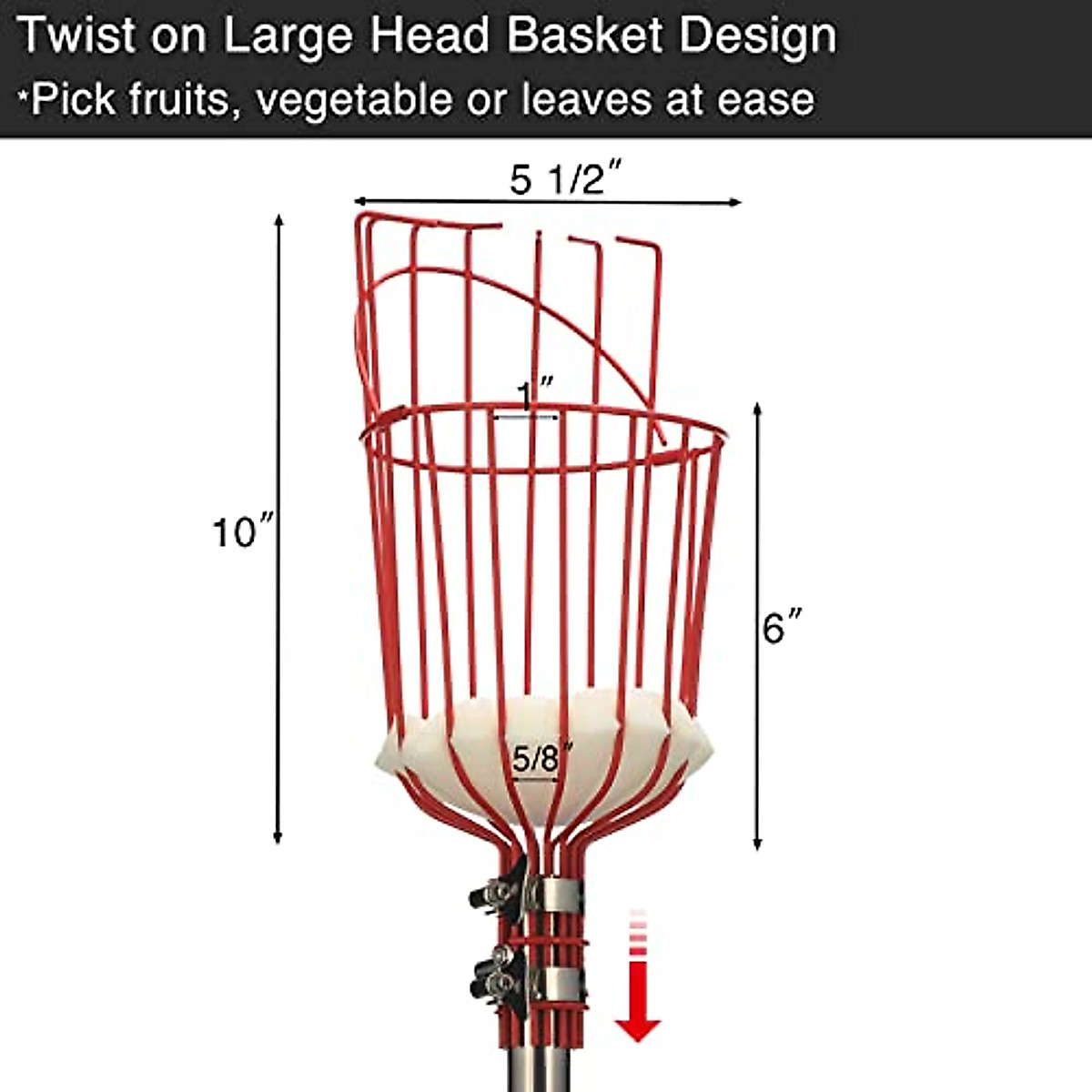 DonSail Fruit Picker Pole Tool with Basket Telescoping Long Handle, 35-65 Inch Adjustable Apple Orange Picker Pole Tool with Basket for Avocado Acorn Lemon Pear Mango Tree Picker