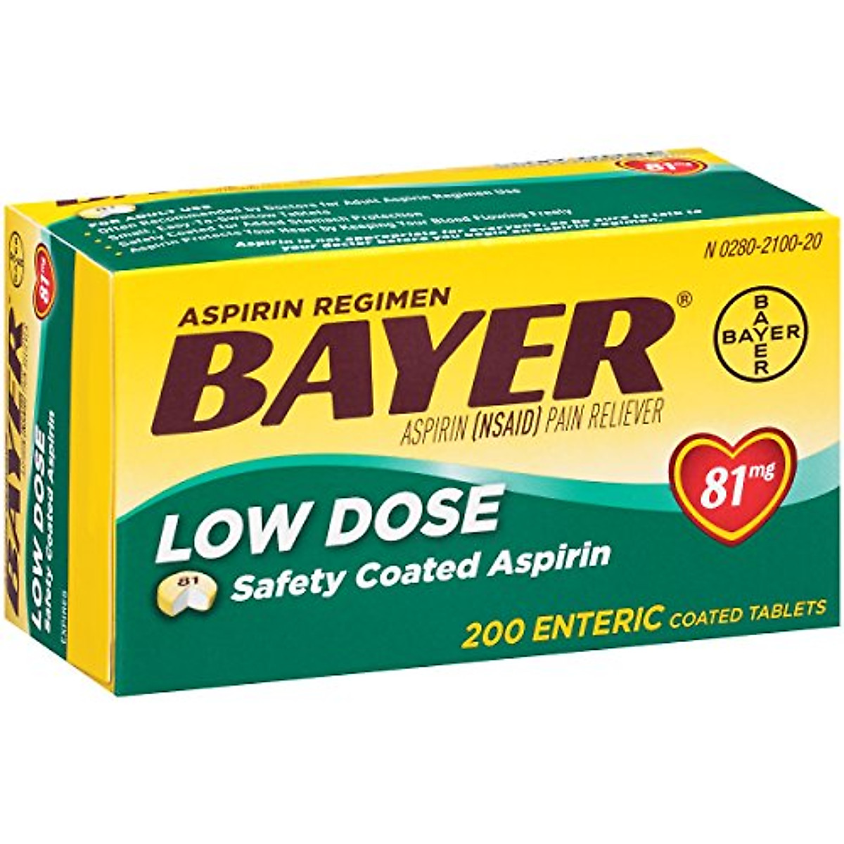 Aspirin Regimen Bayer, 81mg Enteric Coated Tablets, Pain Reliever/Fever Reducer, 200 Count