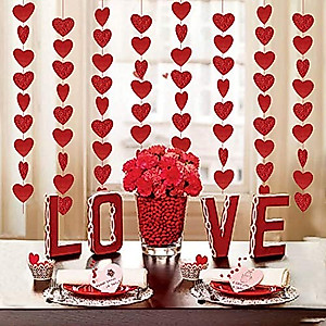 8 Packs Red Glitter Heart Garland- NO DIY - Heart Garland Decorations - Valentines Day Red Heart Hanging String Garland - Valentines Day Decorations - Valentine's Day Party Decorations Supplies