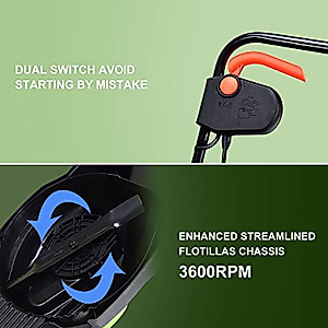 UIIAIOUIAIO Electric Lawn Mower, 14 Inch 12 Amp with Grass Bag and Height Adjustment for Green Lawns. Foldable Handle and Push Corded Design(Green)