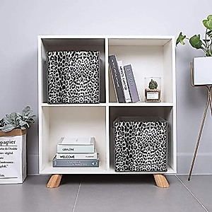 Black and White Leopard Print Collapsible Cubes Storage Bins Closet Organizer Baskets Foldable Organization Boxes with Dual Handles