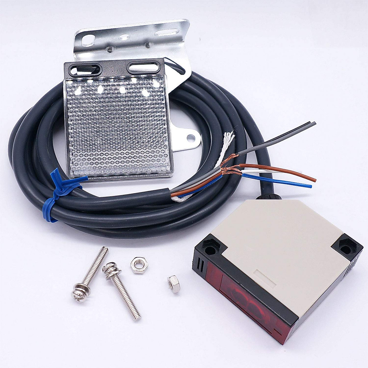 Taiss Photoelectric Beam Sensor E3JK-R4M1 Indoor Wall Mounted 12-240VDC 24-240VAC Retroreflective photoelectric Sensor Switch Proximity Switch 2M Cable Induction 3M