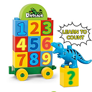 Dinosaur Building Blocks Toys,Jurassic Theme Building Blocks,With A Counting Train,A Big T-rex,and Three Dinosaurs,Compatible With All Major Brands, Gift For Kids Toddlers Boys Girls Age 3,4,5,6,7,8+