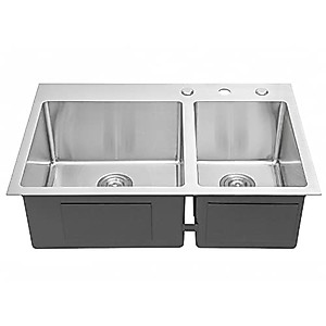 33 Inch Drop In Topmount Stainless Steel Kitchen Sink Package 16 Gauge Double 60/40 Bowl Basin w/ 9 Gauge Deck - Complete Sink Pack
