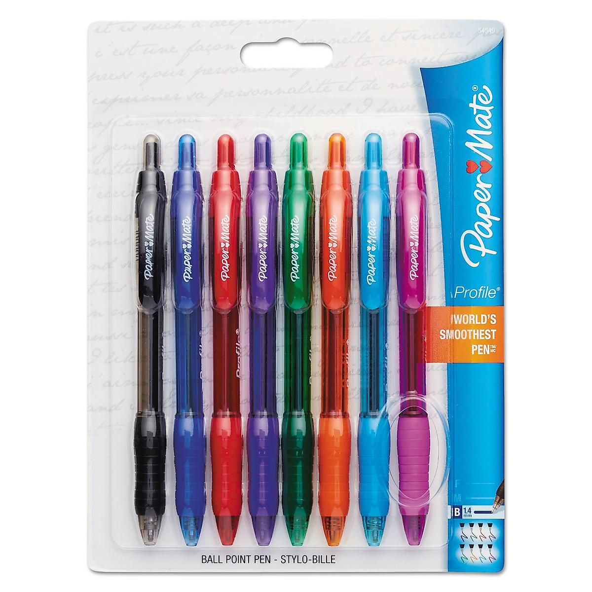 Paper Mate 1960662 Profile Ballpoint Retractable Pen, Assorted Ink, Bold, 8/Set