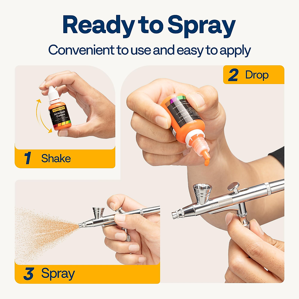 VIVOHOME 30 Color Airbrush Paint Set, Acrylic Air Brush Paints Ready to Spray (No Thinner Needed), Water Based Painting Colors for Artist and Beginners, Includes 6 Metal & 6 Neon, Pack of 30 (20 ml/0.68 Fl Oz)