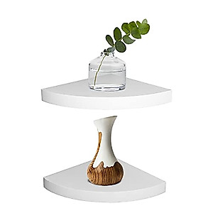 ZGZD Corner Shelf Invisible Wall Mounted Shelves Radial Shape Perfect for Bedroom Bathroom Living Room Kitchen Set of 2 White