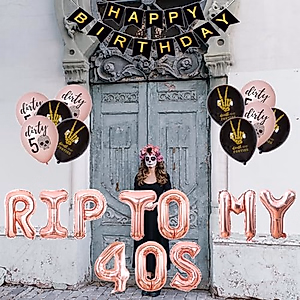 Geloar RIP To My 40s 50th Birthday Party Supplies, RIP FORTIES Balloons Happy Birthday Banner for Death to My 40s Forties RIP Youth Women Dirty 50 Funny 50th Bday Decorations (Rose Gold, RIP 40s)