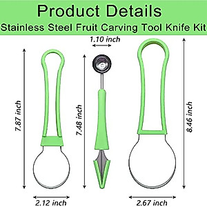 JTDEAL Melon Ball Scoop Set, Multifunctional 4 in 1 Stainless Steel Fruit Carving Tool Knife Set, Fruit Platter Carving Fruit Plate Small Tool, Cantaloupe Watermelon Ball Scoop (Green)
