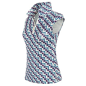 Golf Polo Shirts for Women Sleeveless Sports Athletic Workwear Quick Dry Print Tank Tops(S, Purple Plaid)