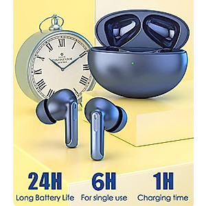 eleror T7 Wireless Earbuds Active Noise Cancelling, 4Mic Call ANC Noise Cancellation Bluetooth Headphones and Immersive Sound with Wireless Charging, Comfortable/Secure Fit, Light Weight (Blue)