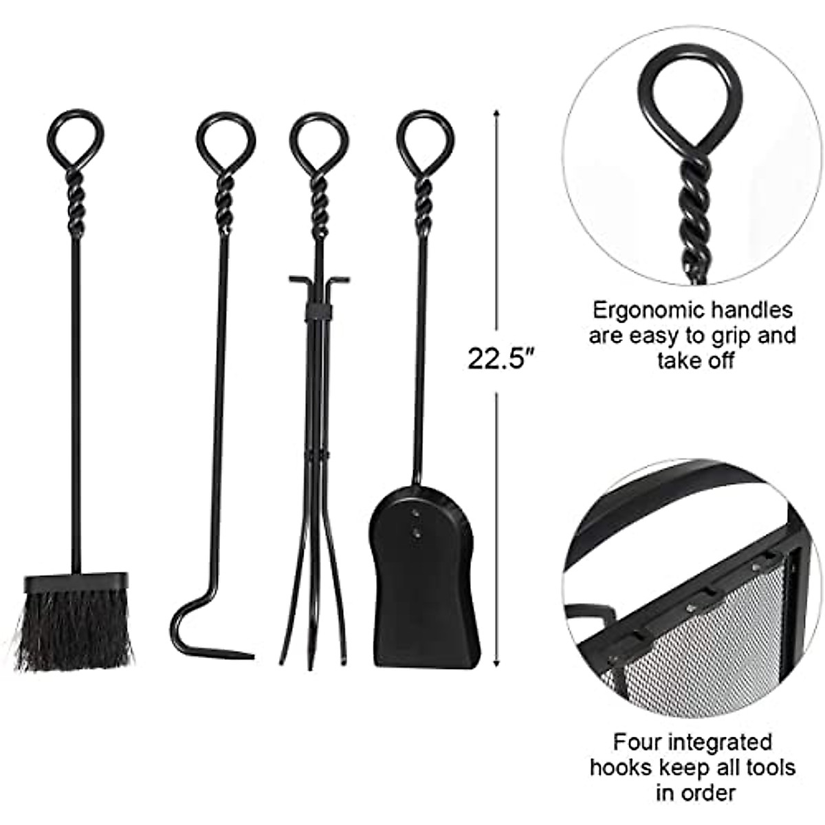 HAPPYGRILL Firewood Log Rack Indoor Outdoor Fireplace Storage Holder with 4 Tools Set