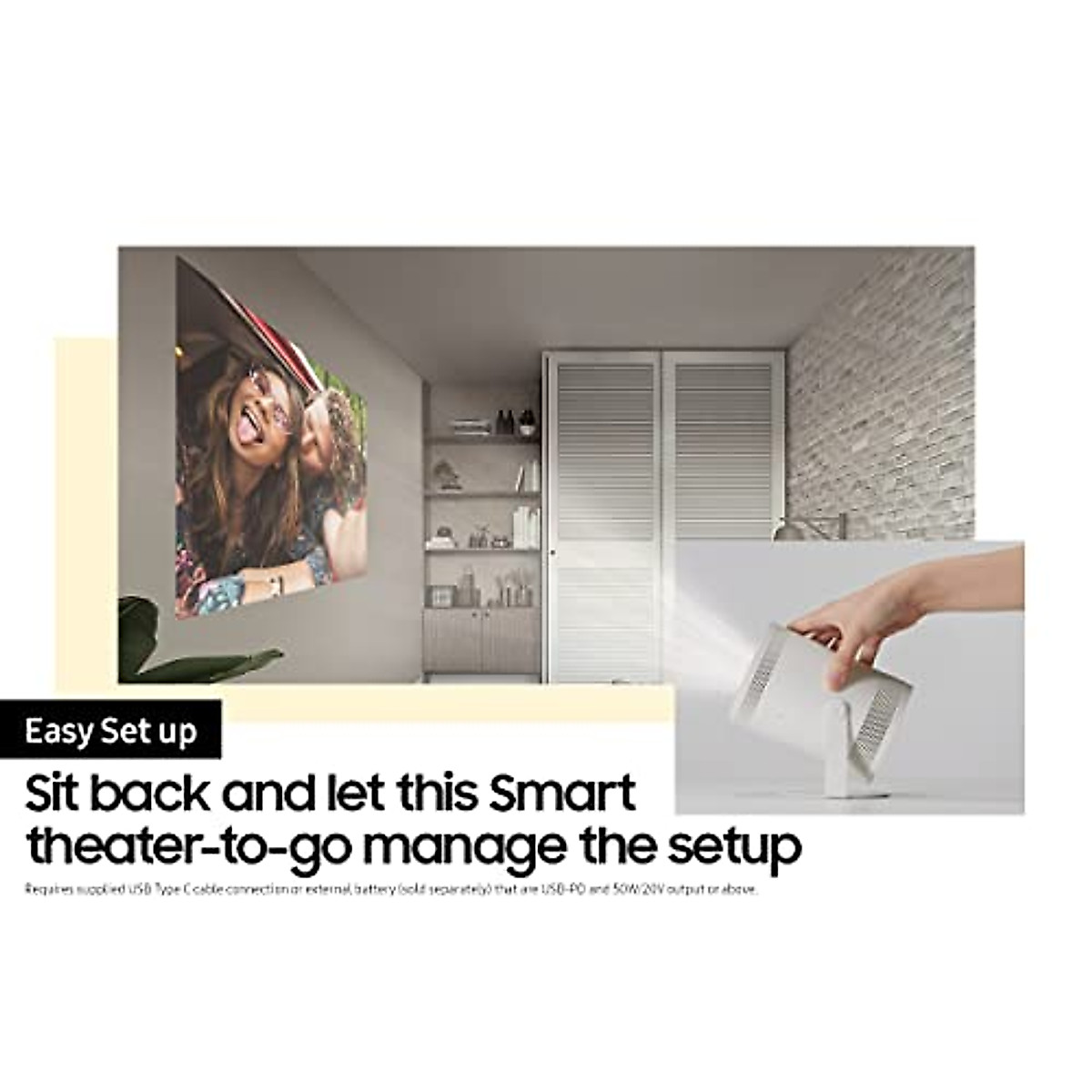 SAMSUNG 30”- 100” The Freestyle Smart Portable Projector, FHD, HDR, Indoor/Outdoor Home Use, Big Screen Experience, 360 Sound, SP-LSP3BLAXZA, 2022 Model (Renewed)