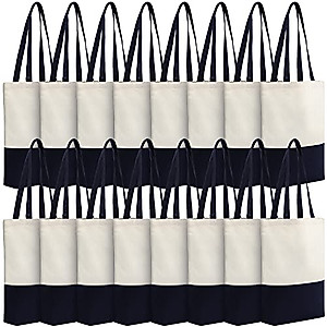 16 Pack Canvas Tote Bags Cotton Grocery Totes Navy Blue and Natural Large Shopping Totes Bags Reusable Canvas Bags Bulk with Handle for Women Men Kitchen DIY Multipurpose Totes Set