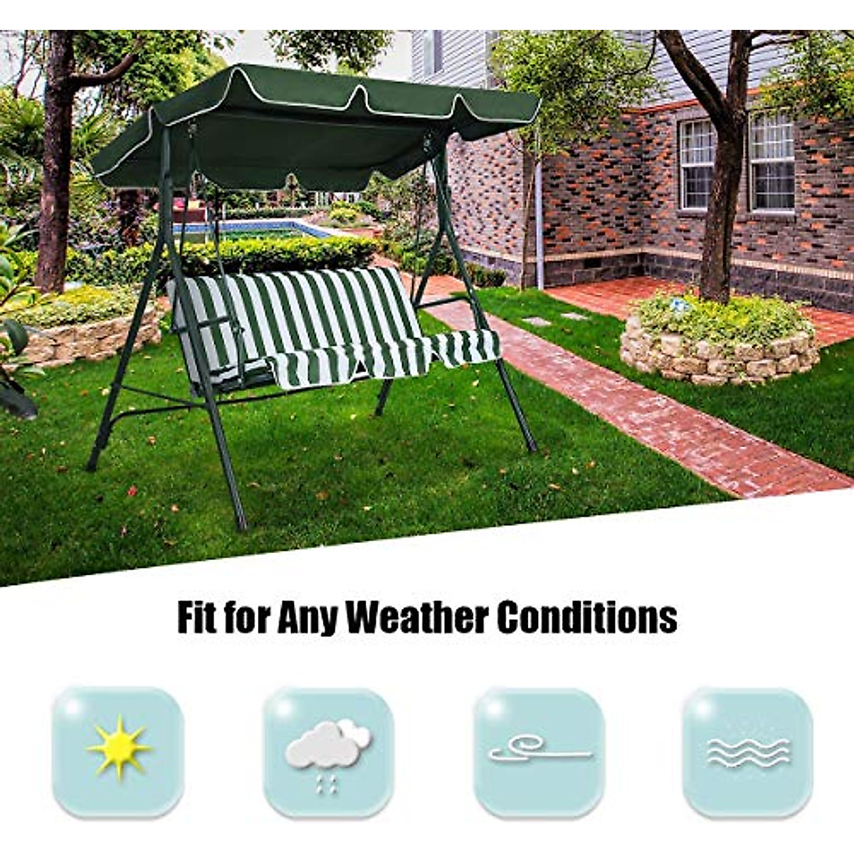 GLACER 77" x 43" Swing Canopy Replacement Porch Top Cover, Outdoor UV Block Sun Shade, Waterproof Swing Seat Furniture Cover for Outdoor Swing Chair, Ideal for Garden, Patio, Park, Yard (Green)