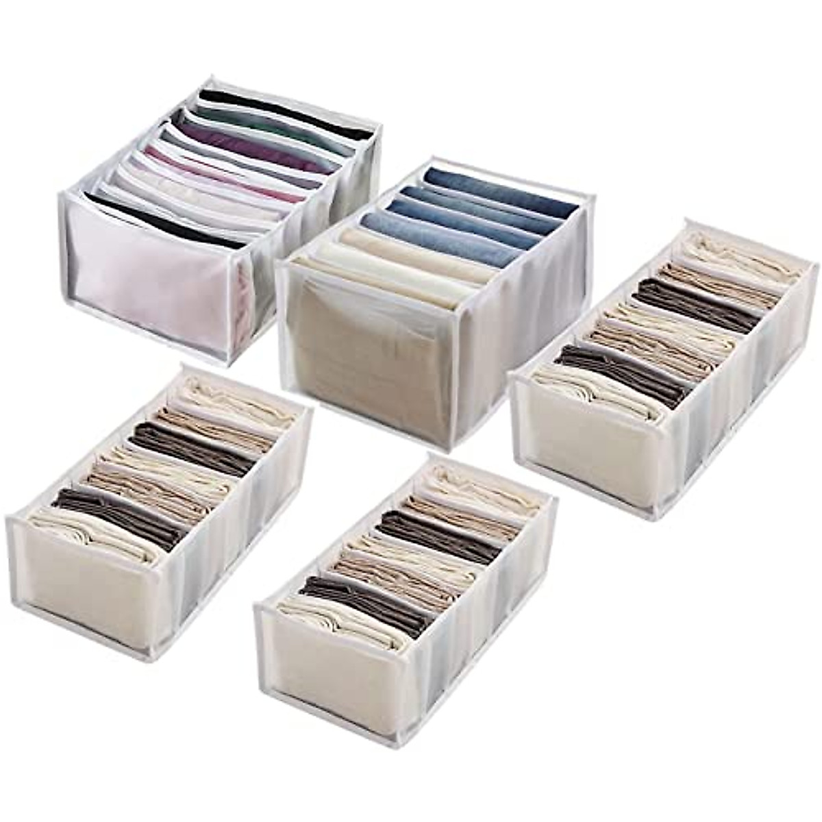 Owill-home Wardrobe Clothes Organizer（5PCS）- Foldable Storage Drawer Divider Boxes for Clothes Portable Closet Organizers Washable Storage Containers for Underwear, Leggings, Skirts, T-shirts, Socks